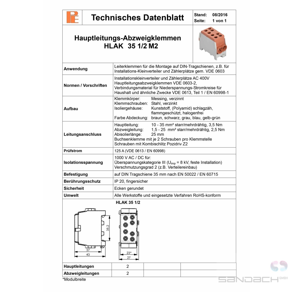Pollmann Hauptleitungsabzweigklemme HLAK 35 1/2 | sandach.de